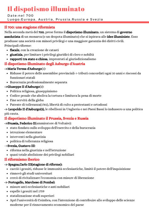 Il Dispotismo Illuminato Riassunto Appunti Di Storia Docsity