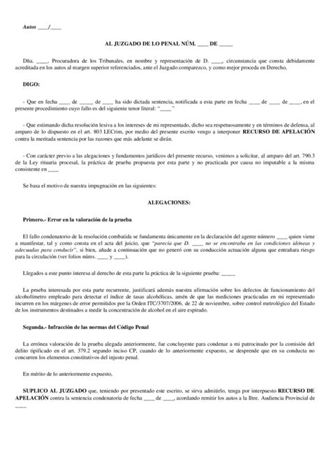 Modelo De Recurso De Apelación Penal Jurídico Fácil