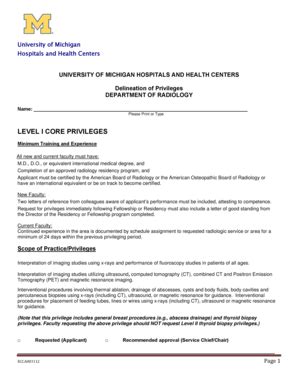 Fillable Online Med Umich LEVEL I CORE PRIVILEGES University Of