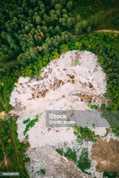 緑の森の近くの国内ごみの空中写真ジャンクの鳥瞰図埋め立てジャンクヤードの国内廃棄物環境の生態汚染によるエココンセプトゴミ災害 カラー画像の