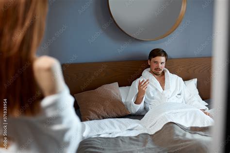Come Here Man Calls His Woman To Bed Woman Takes Off Her Bathrobe In
