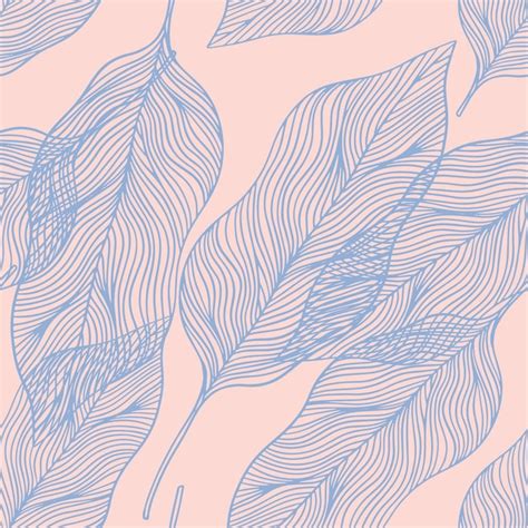 Premium Vector Linear Seamless Pattern With Blue Leaves On Pink