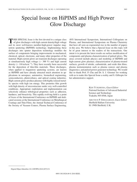 PDF Special Issue On HiPIMS And High Power Glow Discharge