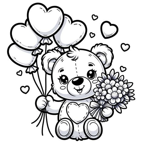 Printable Valentine S Day Coloring Pages Set Of 5 Teddy Bear Designs Etsy