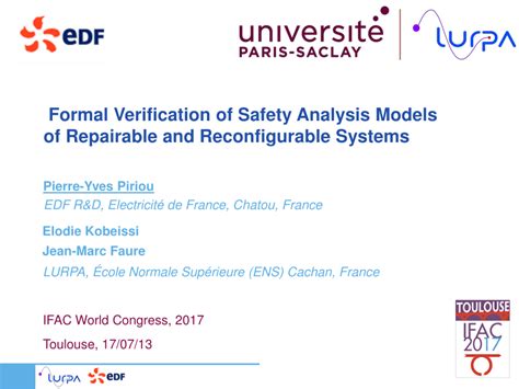 Pdf Slides Paper Formal Verification Of Safety Analysis Models Of Repairable And