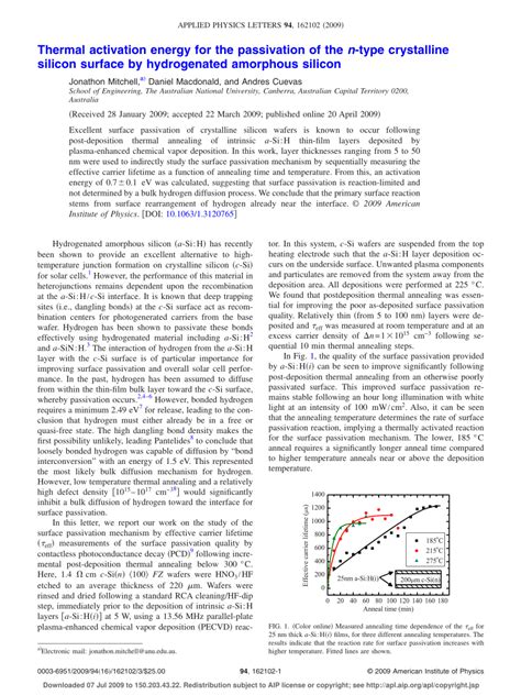 Pdf Thermal Activation Energy For The Passivation Of The N Type