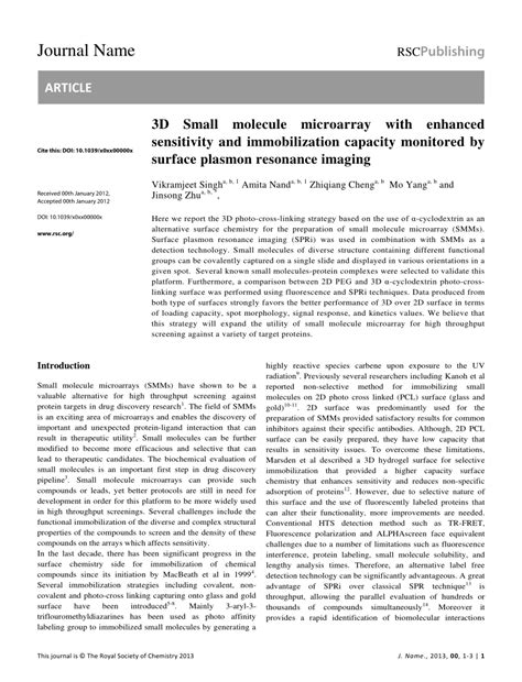 Pdf 3d Small Molecule Microarray With Enhanced Sensitivity And Immobilization Capacity