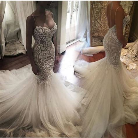 Mermaid Sweet Heart Lace Sexy Wedding Dressesspaghetti Strap Backless