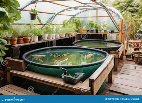 Aquaponics Or Eco Fish Farm Logo Template Cartoon Vector