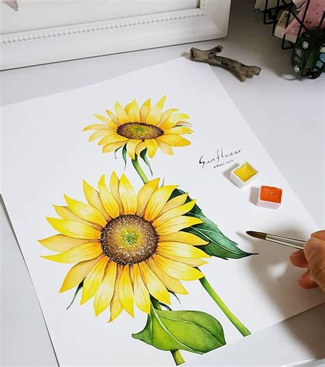 가을 한번에 못그리고 며칠이나 붙잡고 있었다 괜히 바쁜 요즘 😥 … 꽃그림 그림 해바라기 예술