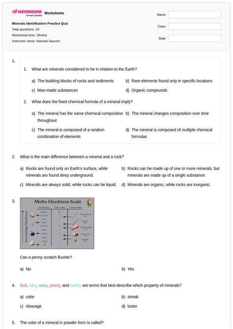 50 Mineral Identification Worksheets For Grade 6 On Wayground Free