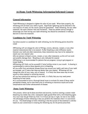 Fillable Online At Home Teeth Whitening Information Informed Consent