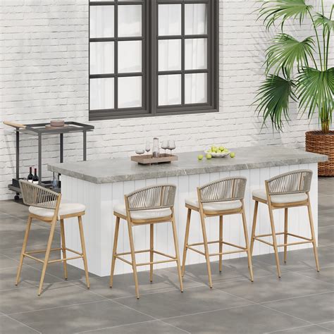 Amara Modern Outdoor Patio Barstools Aluminum Frame Scallop Shaped