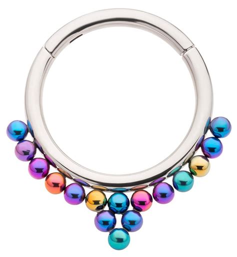 Point Rainbow Anodized Bead Titanium Hinged Segment Ring