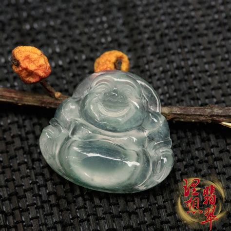 天然翡翠玻璃种佛公起荧光镶嵌小吊坠挂件缅甸纯正a货带证书 理想翡翠