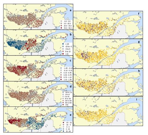 4 Maps of changes in selected climate change variables Δclimate a e