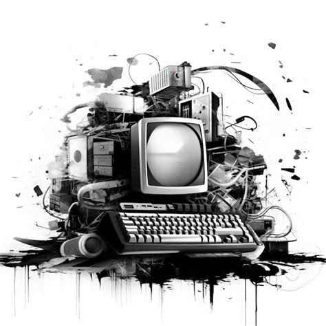 Premium Photo Computer Black And White Art Style White Background