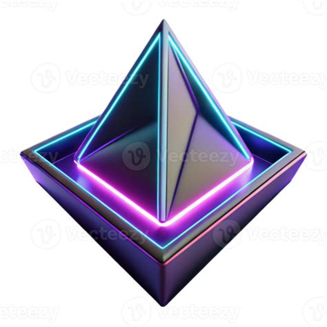 Neon Pyramid 3d Render Abstract Geometric Background With Glowing Lines 55238796 Png