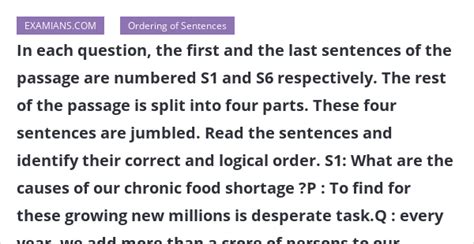 In Each Question The First And The Last Sentences Of The Passage Are Numbered S1 And S6