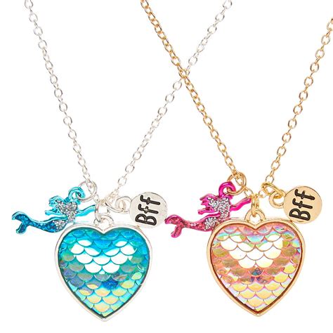Best Friends Mermaid Scales Heart Pendant Necklaces Claires Us