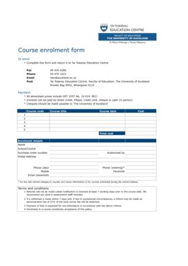 Fillable Online Forms Auckland Ac Course Enrolment Form Forms The