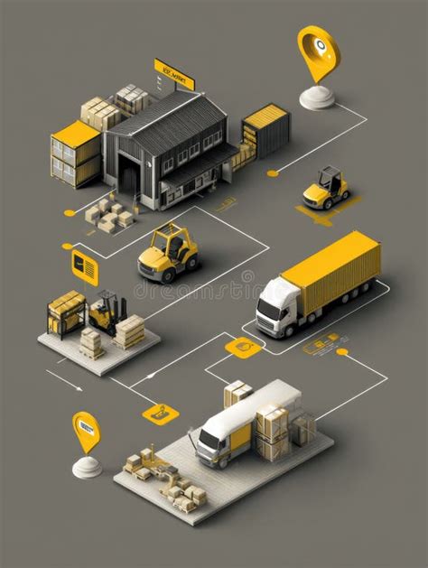 Delivery Route Showing Warehouse Forklift And Truck With Detailed