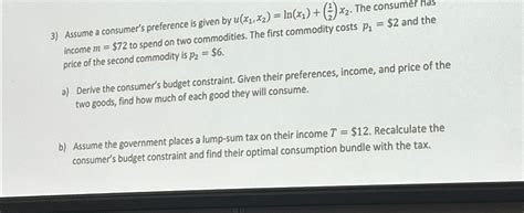 solved assume a consumer s preference is given by