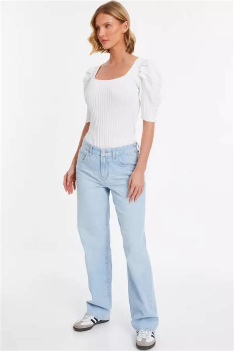 Cream Knitted Puff Sleeve Bodysuit Quiz Clothing