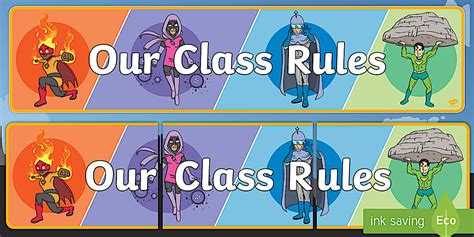 Our Class Rules Superhero Themed Display Banner Twinkl