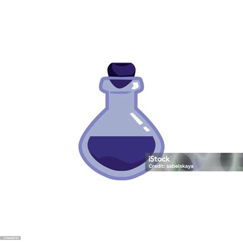 흰색 배경에 고립 된 다크 블루 마술 물약 병 0명에 대한 스톡 벡터 아트 및 기타 이미지 0명 가득 찬 단일 객체