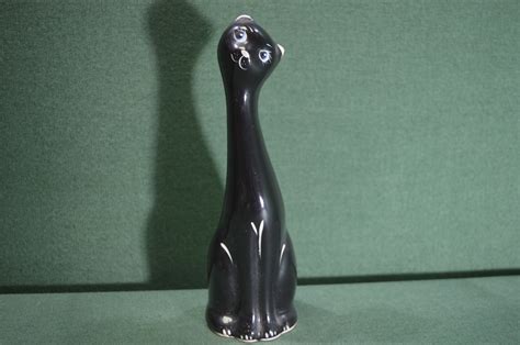 Купить Статуэтка фигурка фарфоровая Черная кошка с голубыми глазами Фарфор в интернет