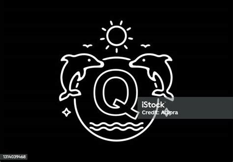 돌고래 프레임 디자인의 Q 초기 이름의 화이트 블랙 라인 아트 일러스트레이션 0명에 대한 스톡 벡터 아트 및 기타 이미지 0