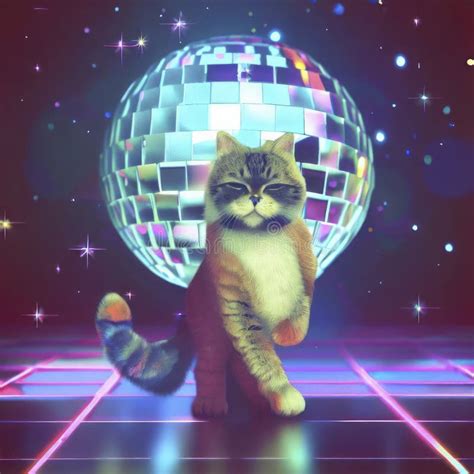 A Cat Wearing A Disco Outfit Under A Disco Ball Digital Art