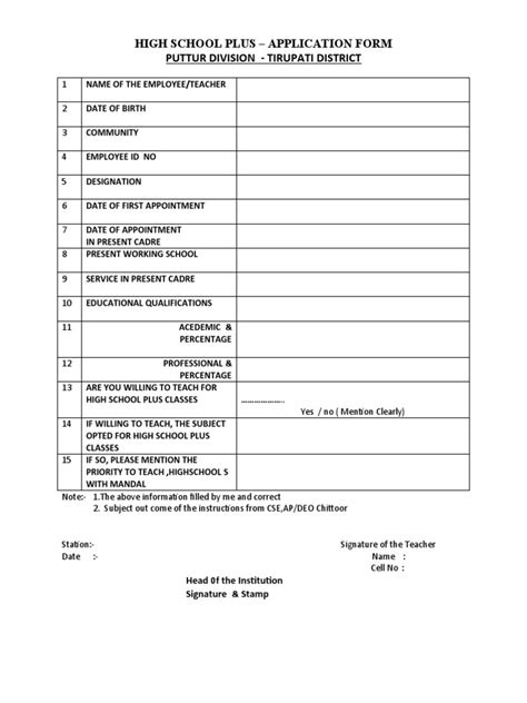 Application For Teachers Willing To Teach High School Plus Classes In Puttur Division Schools Pdf