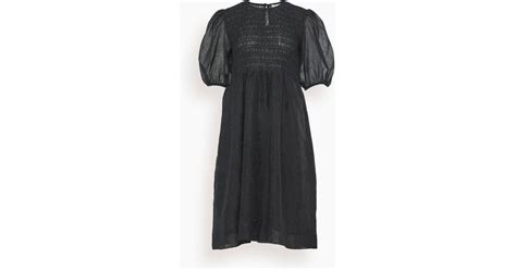 Ganni Synthetic Georgette Smock Midi Dress In Black Lyst