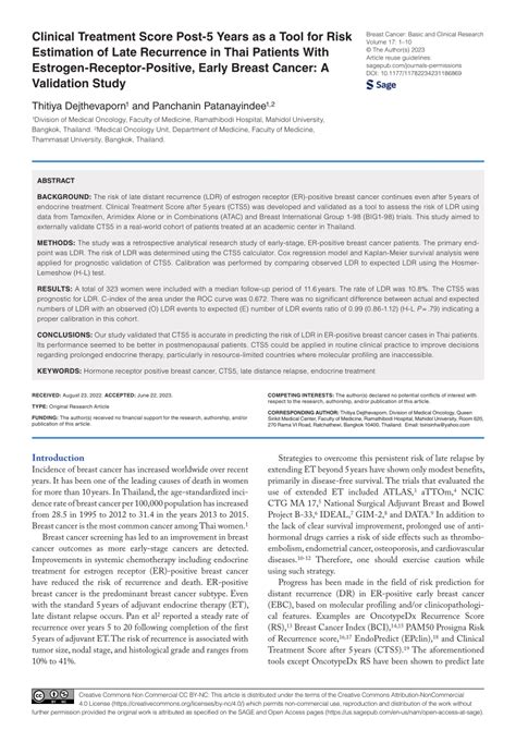 Pdf Clinical Treatment Score Post 5 Years As A Tool For Risk Estimation Of Late Recurrence In