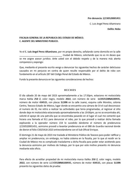 Escrito De Denuncia Pdf