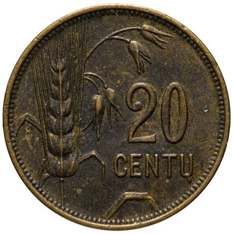 Монета Литва 20 центов (centu) 1925 стоимостью 716 руб.