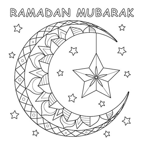 Coloriage De Lanternes Du Croissant De Lune Du Ramadan Vecteur Premium