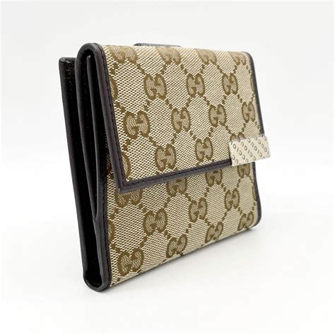 Gucci グッチ Wホック 二つ折財布 Ggキャンバス レザー プレート ベージュ ブラウン 257015 財布 Brand