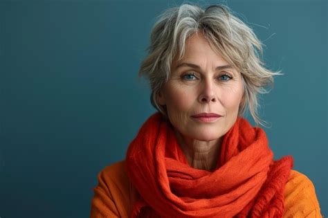 Premium Photo An Older Woman Wearing An Orange Sweater And Scarf