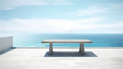 Minimalist Table With Scenic View Of Summer Sea Stock Illustration Minimalist Table With Scenic View Of Summer Sea Stock Illustration
