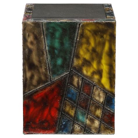 Paul Evans Hand Welded Cube Table With Polychrome Enamels 1973 Signed