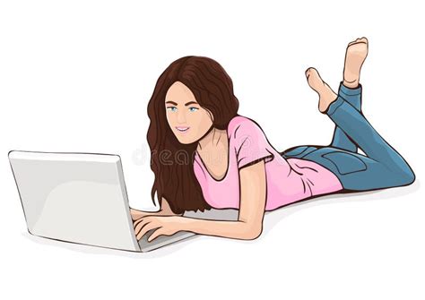 Girl With Laptop Outline Drawing Coloring Sketch Contour Linear