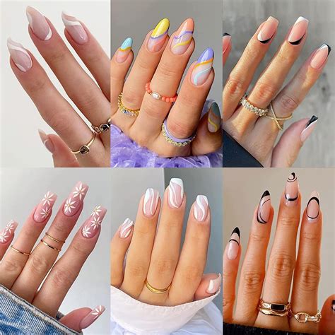 6 Packs 144 Pcs Press On Nails Medium Design Misssix Fake Nails