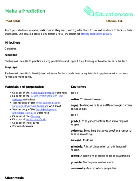 Make A Prediction Lesson Plan Education Com