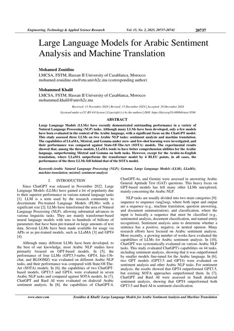 Pdf Large Language Models For Arabic Sentiment Analysis And Machine Translation