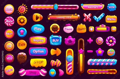 Game Candy Interface Buttons And Window Frame And Loading Bar Slider