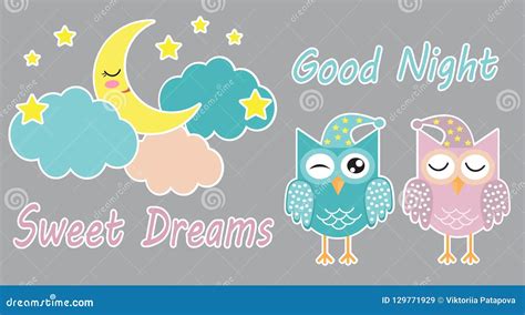 Goede Nacht En Zoete Dromen Leuke Reeks Stickers Met Slaapuilen Wolken