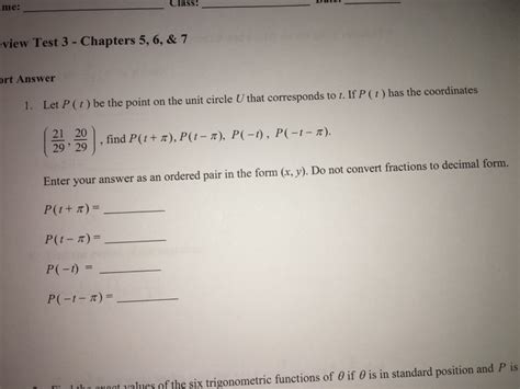 Solved Let P T Be The Point On The Unit Circle U That Chegg Com